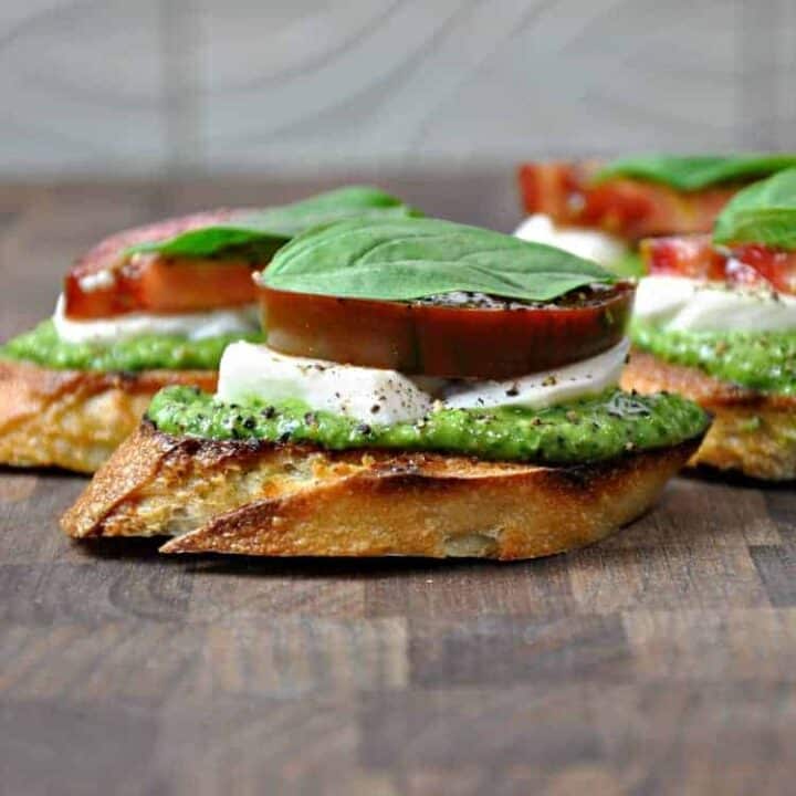 Caprese Crostini with Pesto - Pinch and Swirl