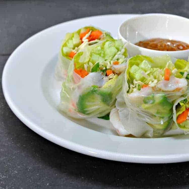 Fresh Spring Rolls with Shrimp and Peanut Dipping Sauce - Pinch and Swirl