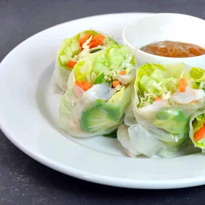 Fresh Spring Rolls with Shrimp and Peanut Dipping Sauce - Pinch and Swirl