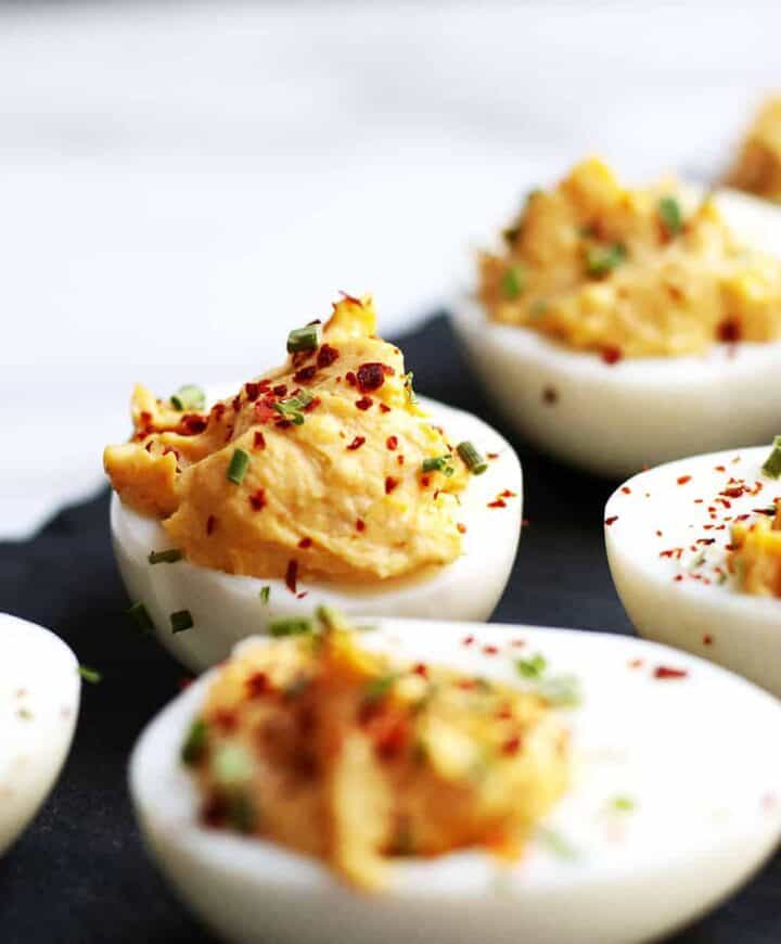 Spicy Deviled Eggs - Pinch and Swirl
