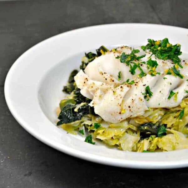 Steamed Cod Over Greens with Meyer Lemon Gremolata - Pinch and Swirl
