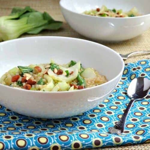 Ginger Soy Israeli Couscous with Baby Bok Choy - Pinch and Swirl