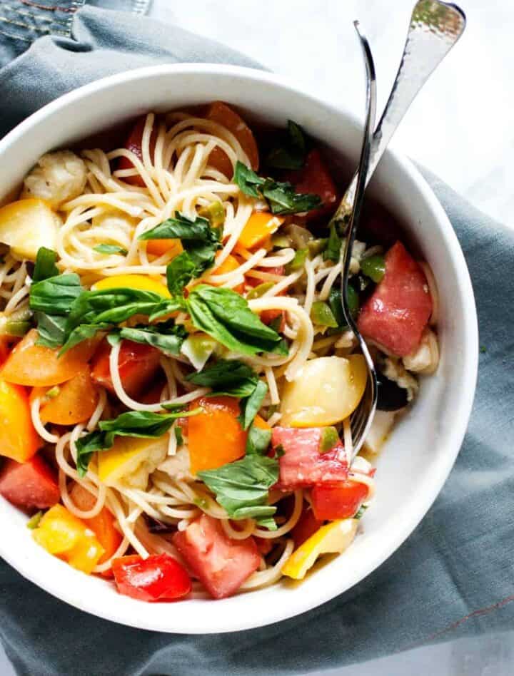 Checca Sauce with Spaghetti - Pinch and Swirl