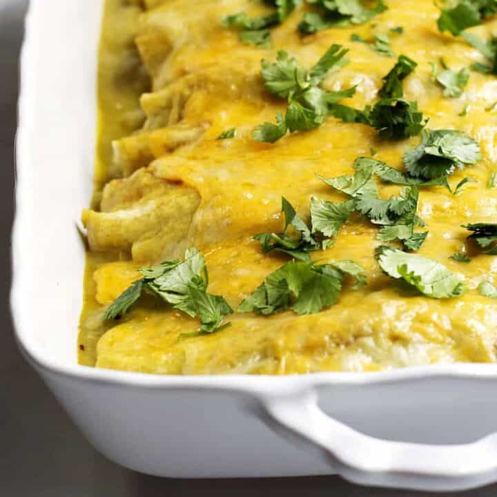 Green Chile Chicken Enchiladas - Pinch and Swirl