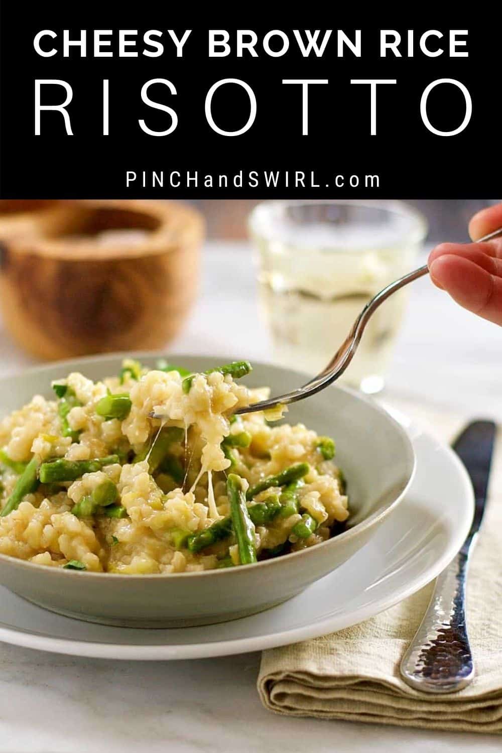 Cheesy Brown Rice Risotto with Leeks and Asparagus - Pinch and Swirl
