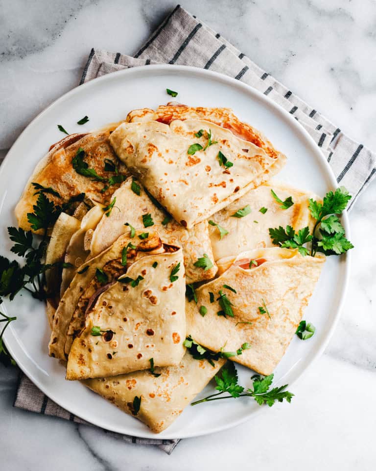 Easy Savory Crepes (Make ahead option!) - Pinch and Swirl
