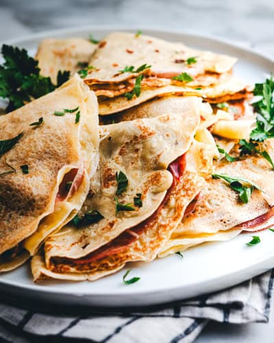 Easy Savory Crepes (Make ahead option!) - Pinch and Swirl