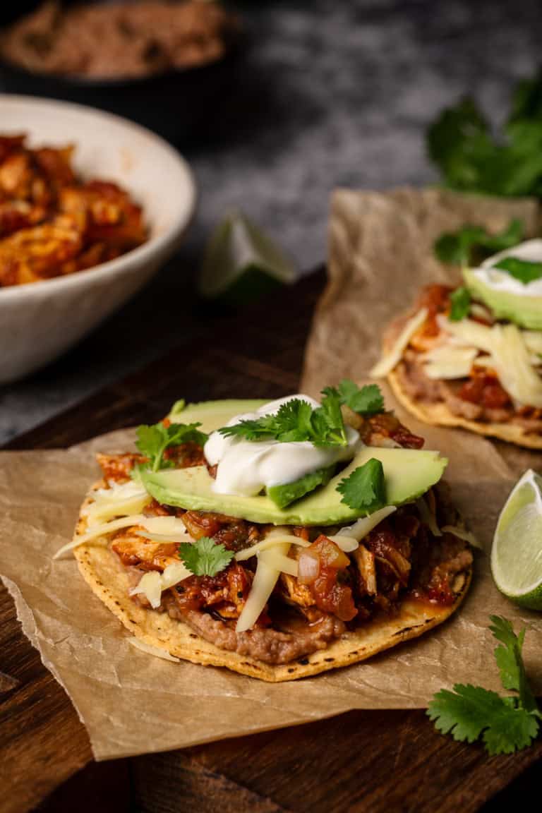 Chicken Tinga Tostadas - Pinch and Swirl