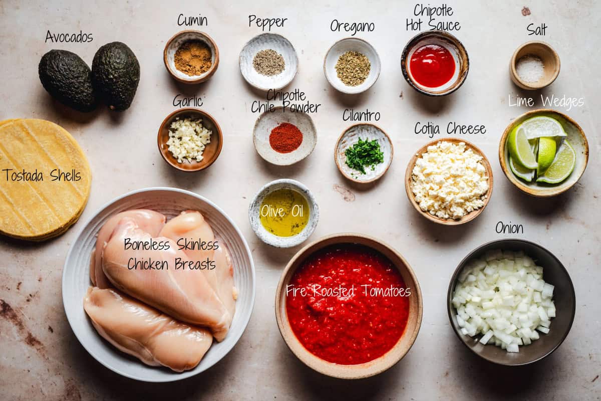 Chicken Tinga Tostadas - Pinch and Swirl