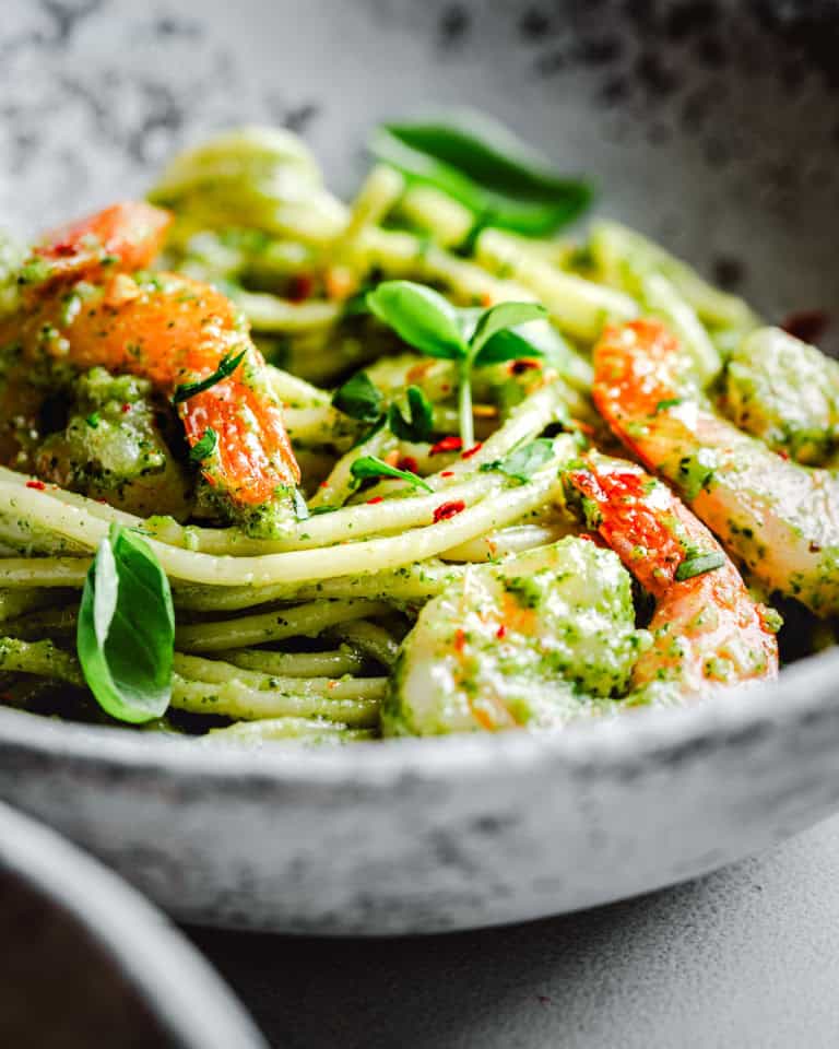 Shrimp Pesto Pasta Recipe | 30-Minute Weeknight Dinner - Pinch and Swirl