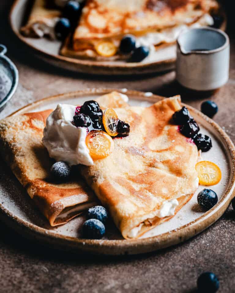 Easy Blueberry Crepes with Cream Filling - Pinch and Swirl
