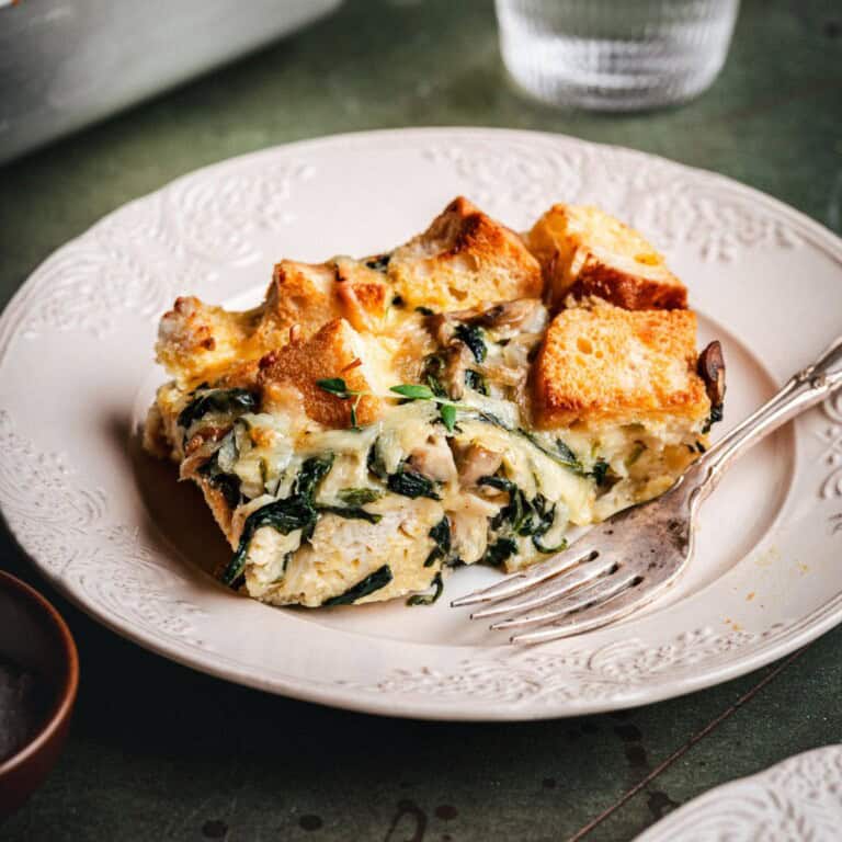 Savory Bread Pudding with Spinach and Mushrooms (Make-Ahead) - Pinch ...